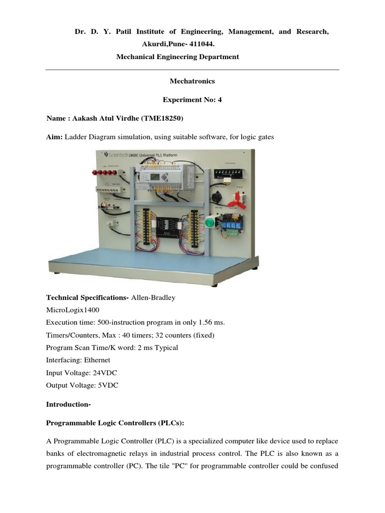 Mechatronics Experiment Ladder Diagram Simulation | PDF | Programmable Logic Controller | Logic Gate