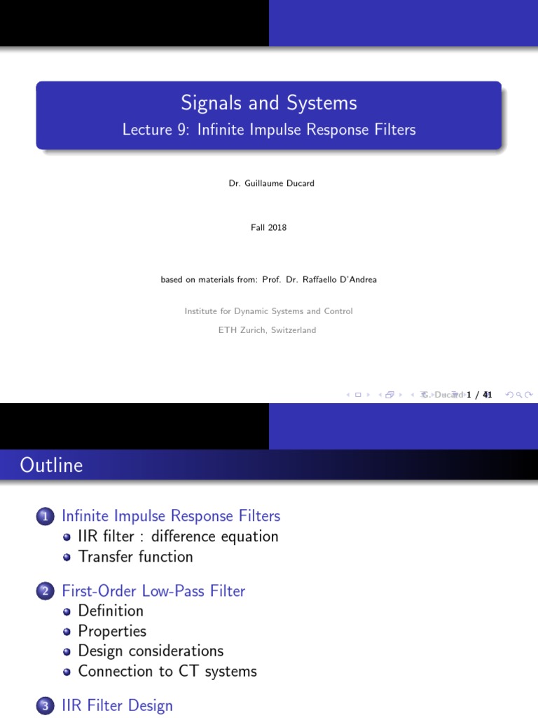 Signals and Systems: Lecture 9: Infinite Impulse Response Filters | PDF | Low Pass Filter ...