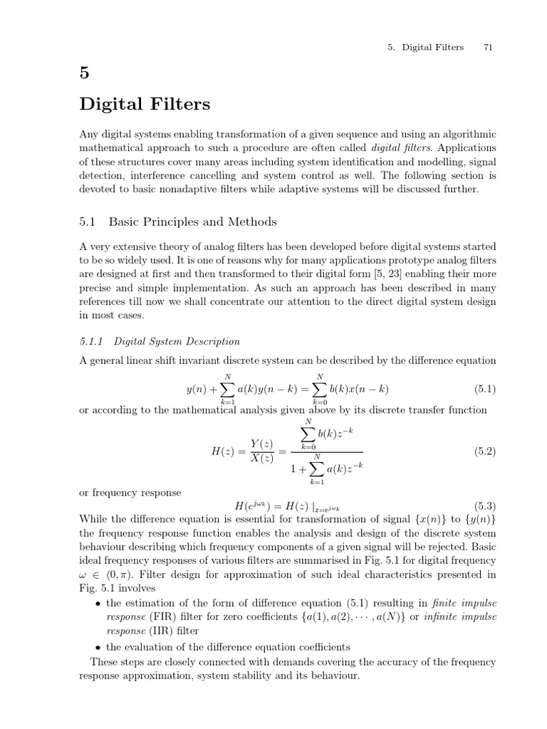 5 Digital Filters: 5.1 Basic Principles and Methods | PDF | Spectral ...