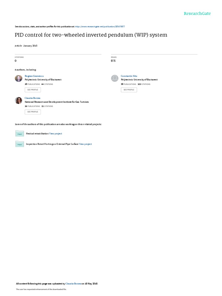 PID Control For Two-Wheeled Inverted Pendulum (WIP) System: January 2015 | PDF | Kalman Filter ...