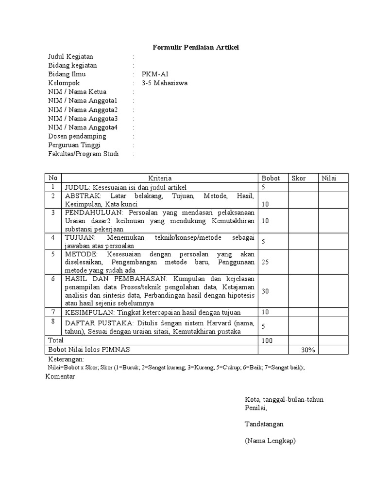 2021-Formulir Penilaian Proposal PKM-AI | PDF