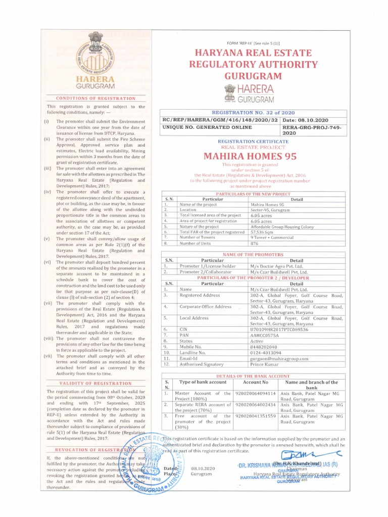 Mahira RERA Certificate | PDF | Real Estate Law | Law And Economics