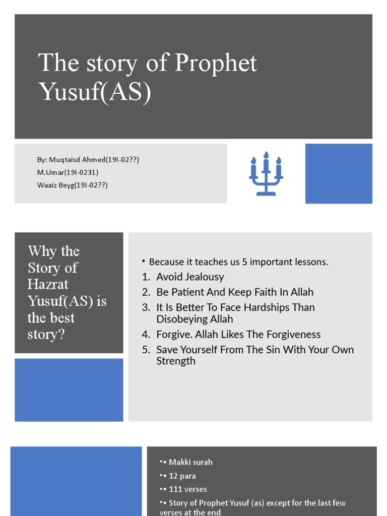 The Story of Prophet Yusuf (AS) : By: Muqtaisd Ahmed (19I-02??) M.Umar ...