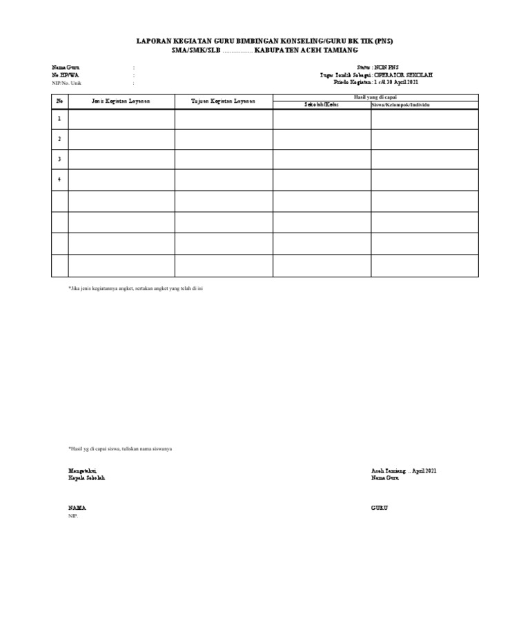 Format Laporan Guru BK & BK TIK | PDF