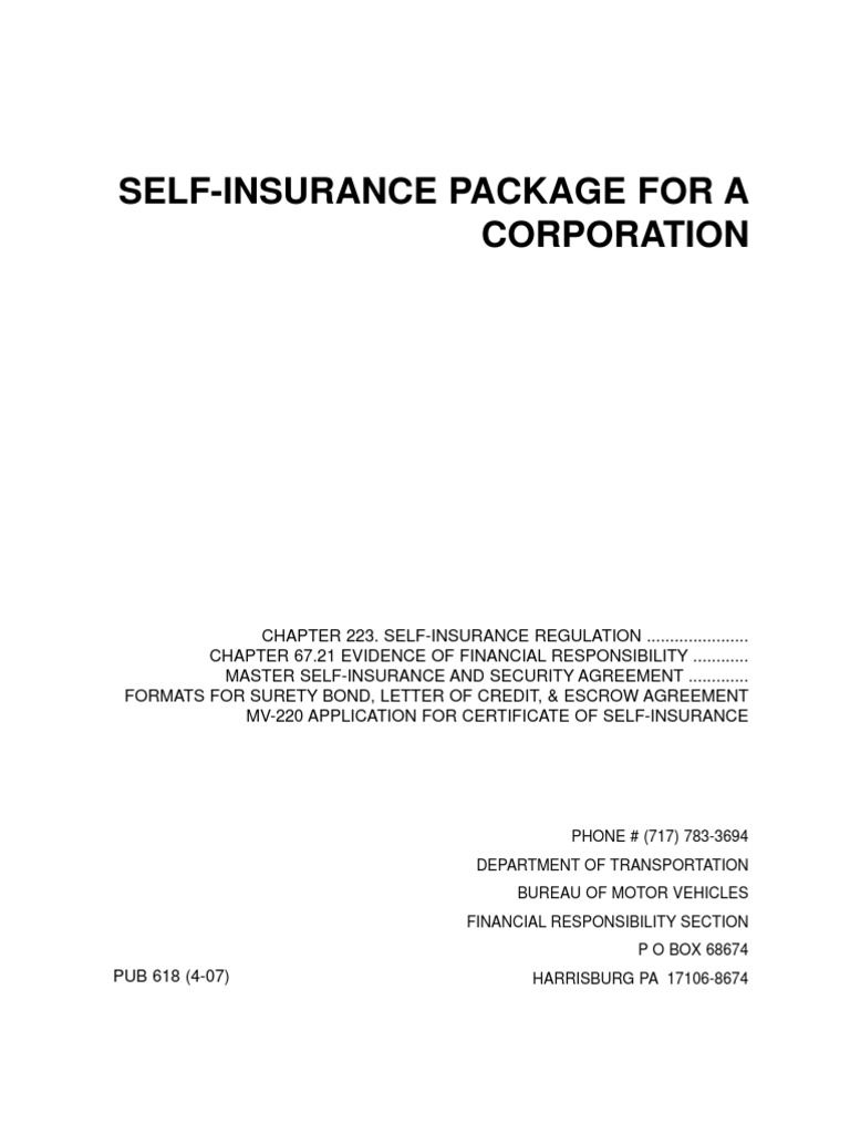 Self - Corp SELF INSURANCE | PDF | Self Insurance | Surety Bond