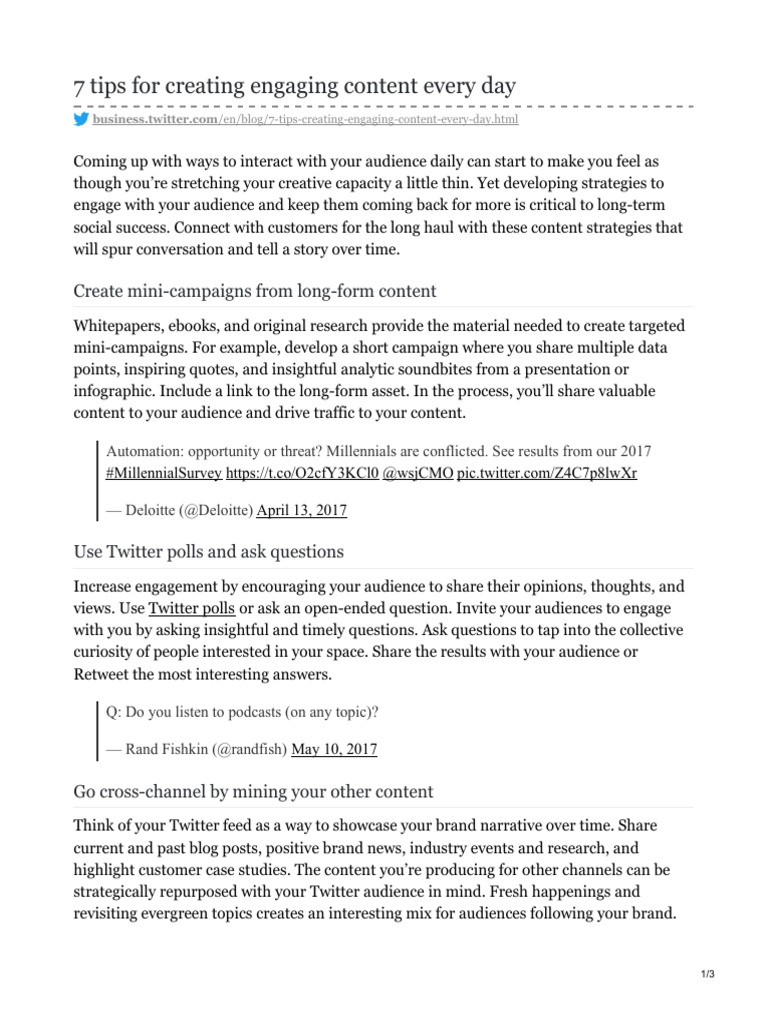 7 Tips For Creating Engaging Content Every Day | PDF | Hashtag | Brand