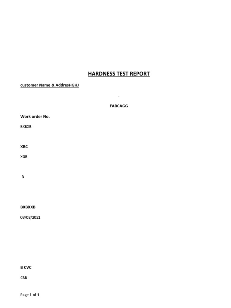 Hardness Test Report: Customer Name & Addreshghj | PDF | Technology ...