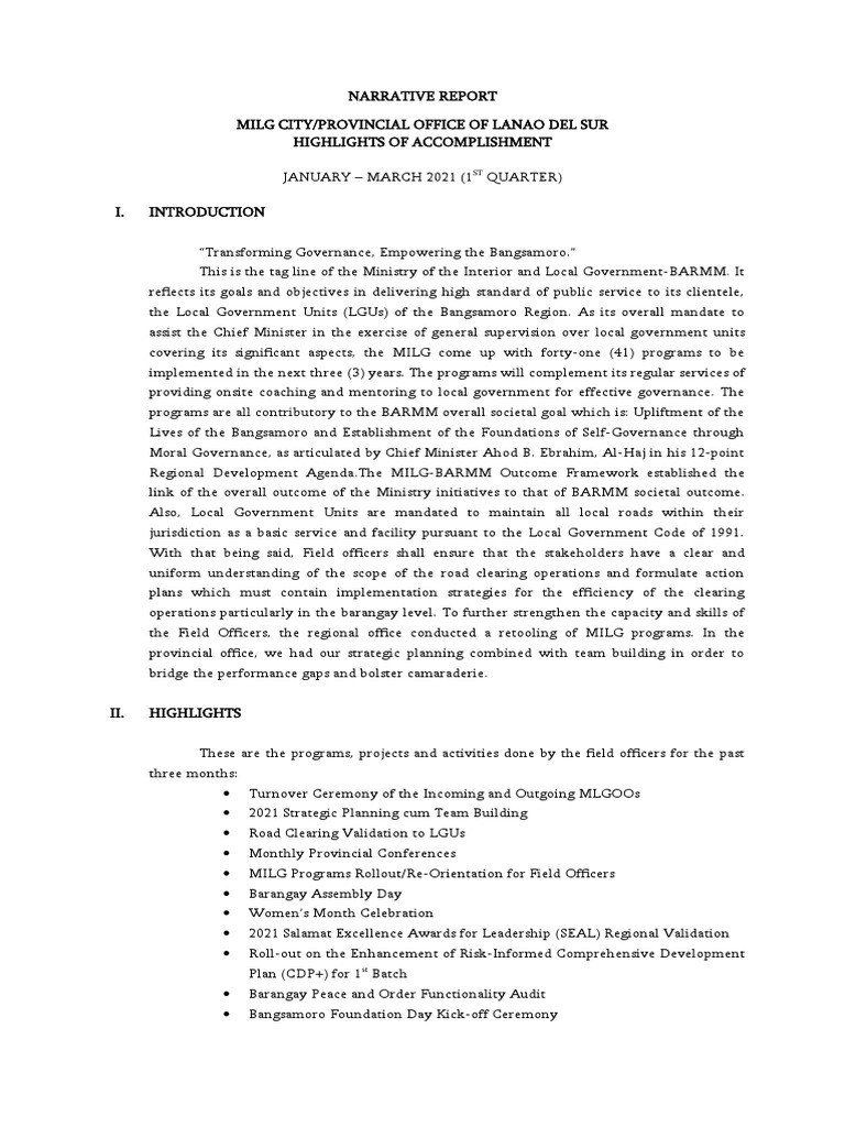 First Quarterly Report Narrative | PDF | Governance | Policy