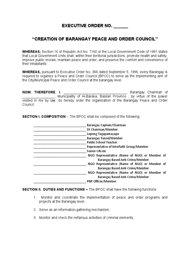 Sample Creation of BPOC EO | PDF | Peace | Justice