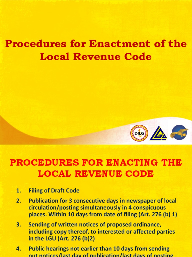 Procedures For Enactment of The Local Revenue Code | PDF