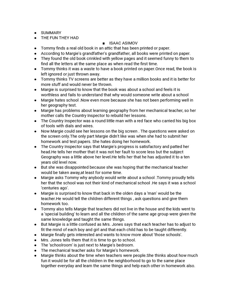 Summary..the Fun They Had | PDF