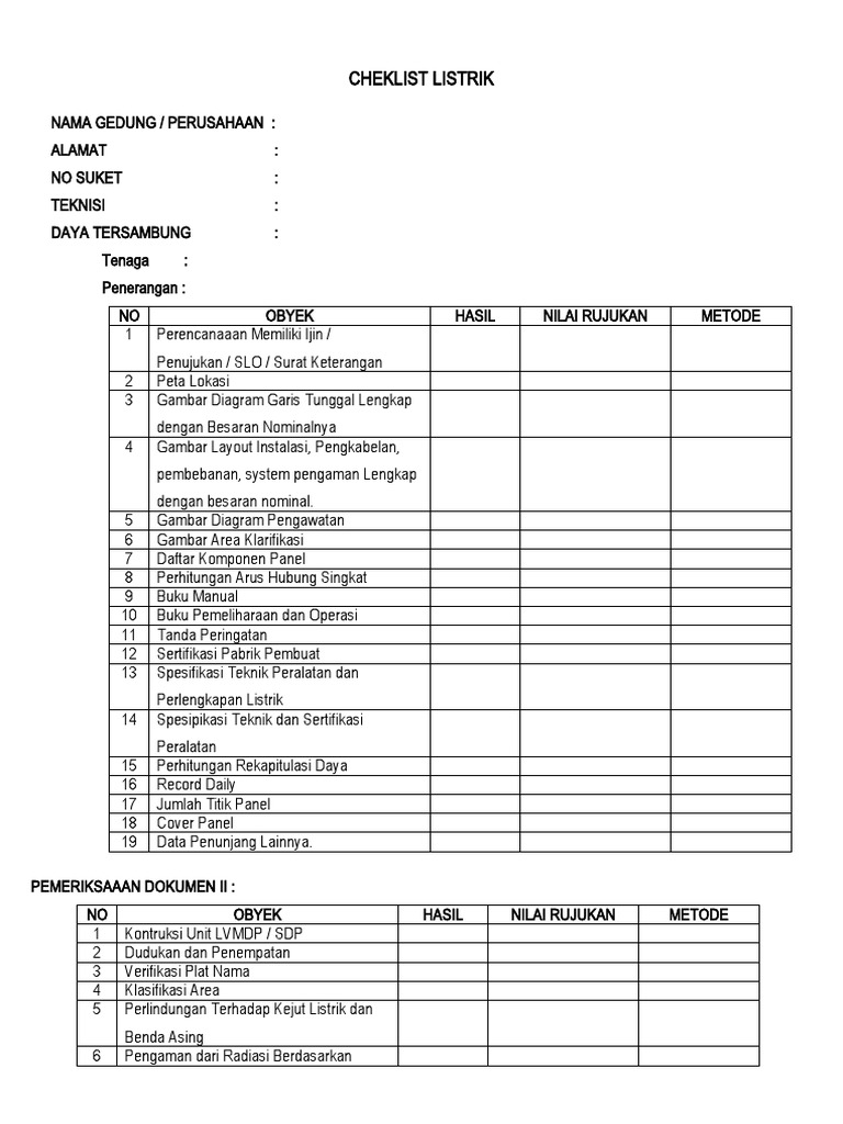 Checklist k3 Listrik | PDF
