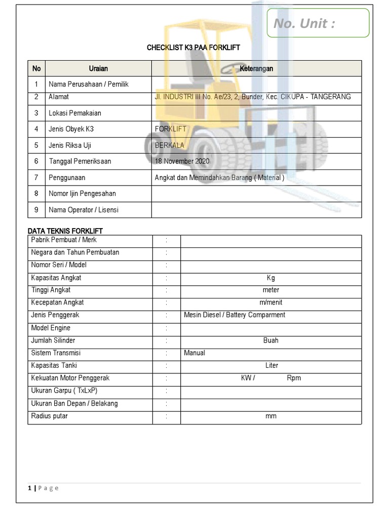 Checklist Forklift | PDF