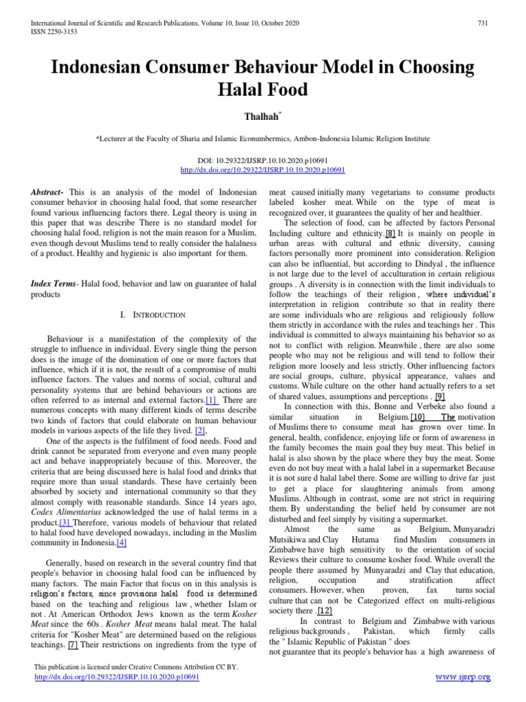 Indonesian Consumer Behaviour Model in Choosing Halal Food: Thalhah ...
