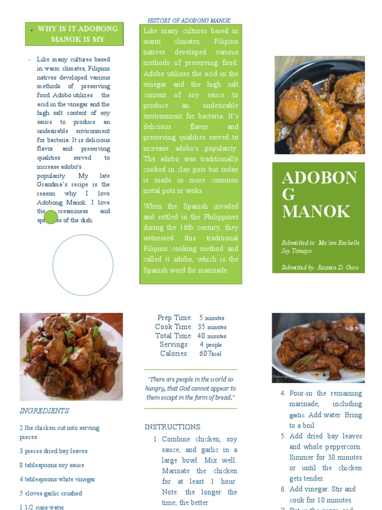 Adobon G Manok: Why Is It Adobong Manok Is My | PDF | Food Ingredients | Asian Cuisine