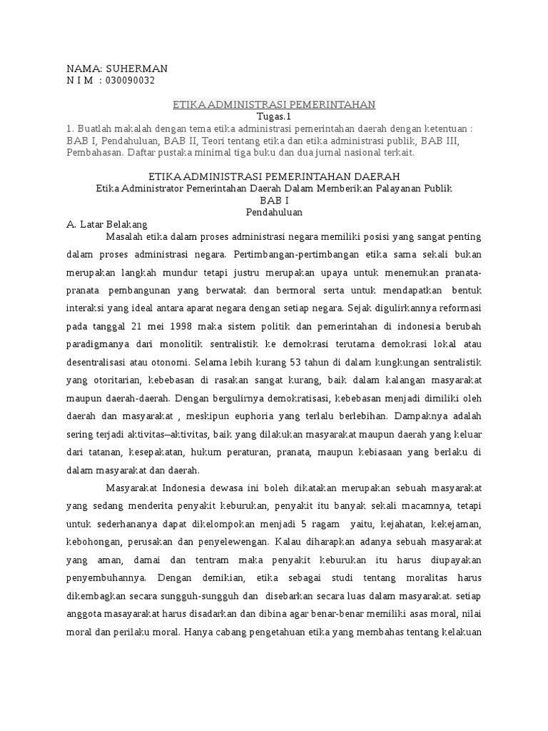 Tugas 1 Etika Administrasi Pemerintahan | PDF