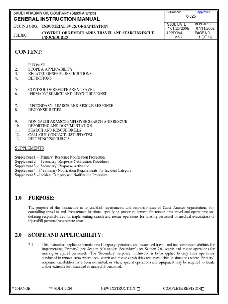 6.025 Control of Remote Area Travel and Search and Rescue Procedures ...