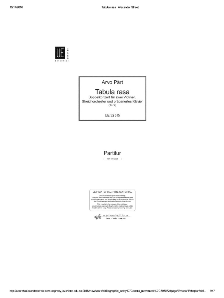 Arvo Part Tabula Rasa PDF | PDF