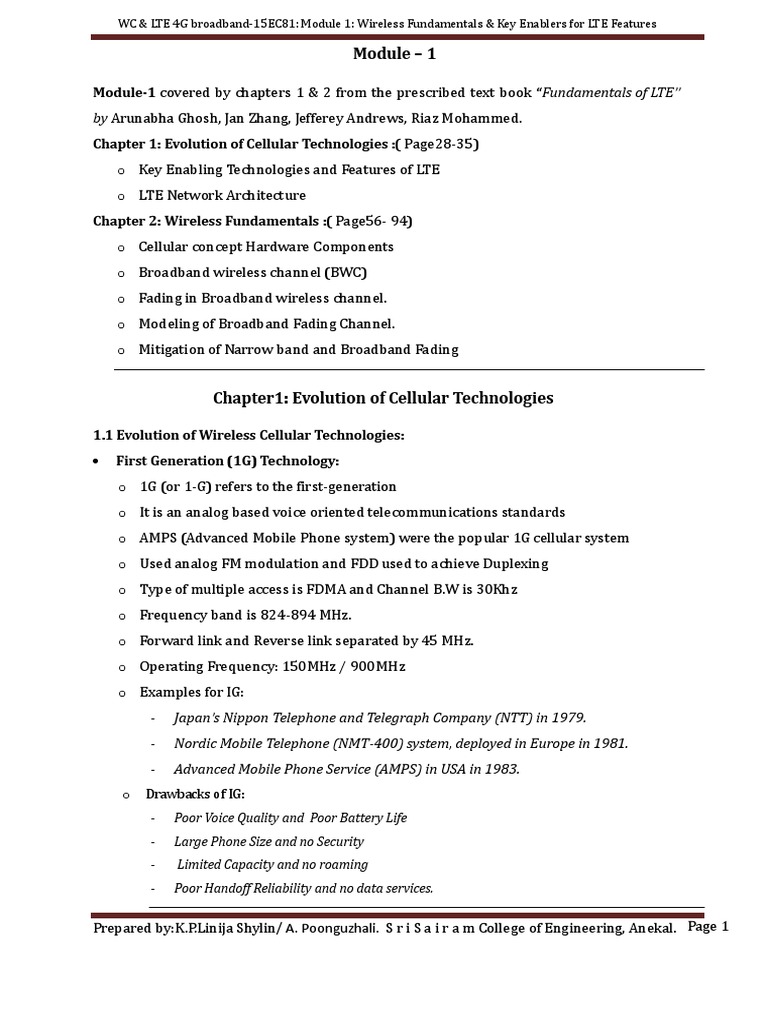 Module 1 | PDF | Orthogonal Frequency Division Multiplexing | Cellular Network