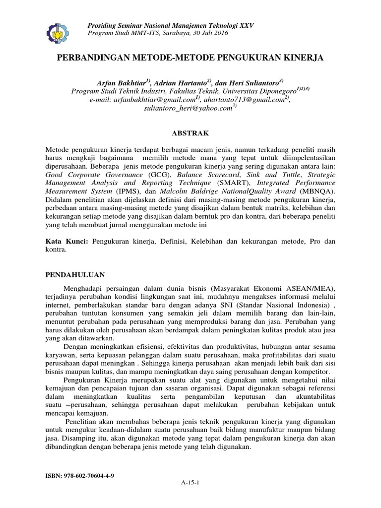 Perbandingan Metode-Metode Pengukuran Kinerja | PDF | Karier ...