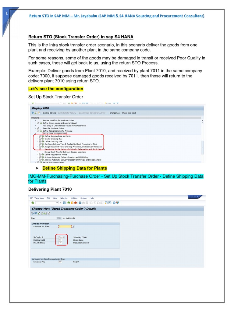 Return STO - Stock Transfer Order in Sap S4 HANA | PDF | Procurement ...