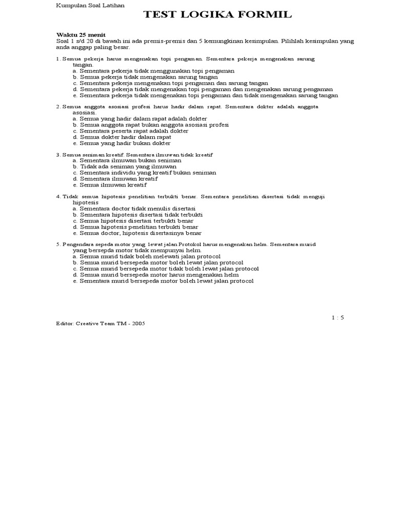 Psikotest Test Logika Formil | PDF | Karier & Perkembangan | Seni ...
