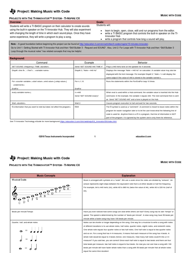 Project: Making Music With Code: M C P T Ti-I ™ S - Ti-N CX | PDF ...