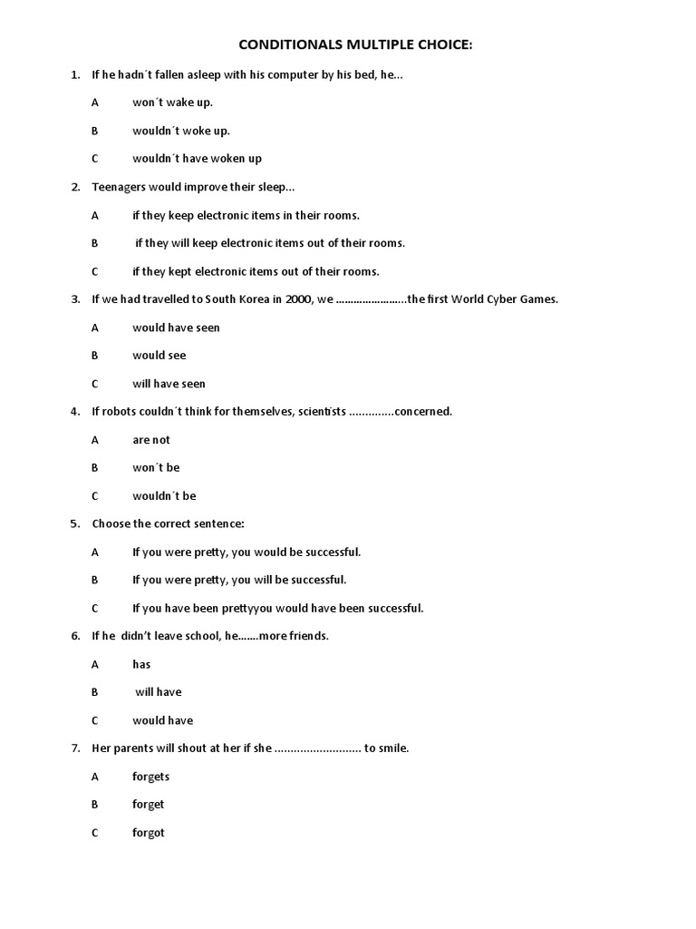Conditionals Multiple Choice | PDF