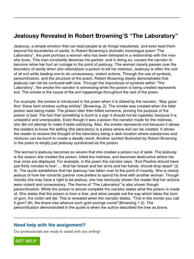 Jealousy Revealed in Robert Brownings The Laboratory | PDF | Jealousy | Narration