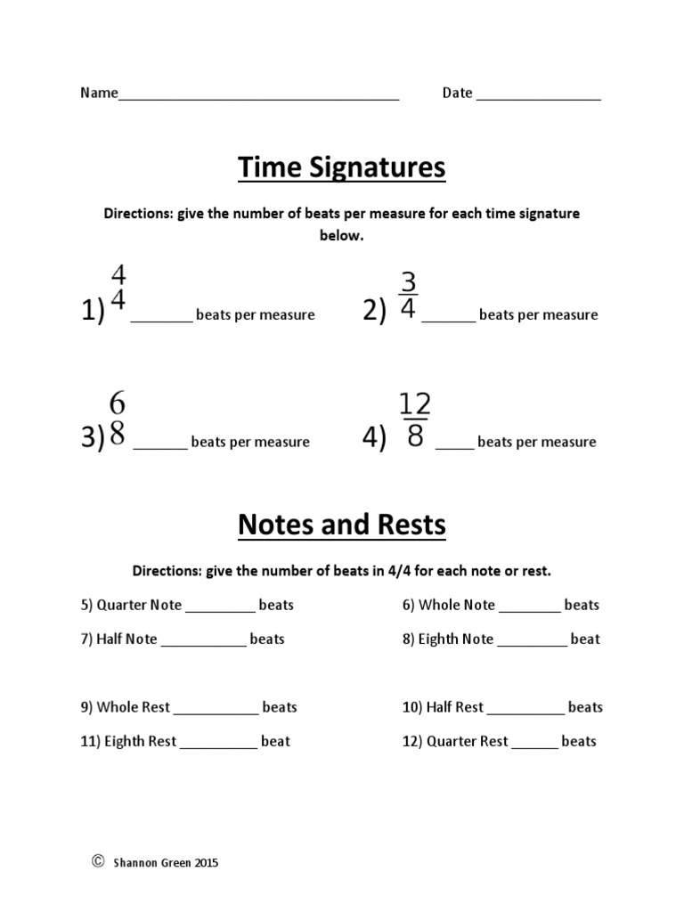 TimeSignatureWorksheet 1 | PDF