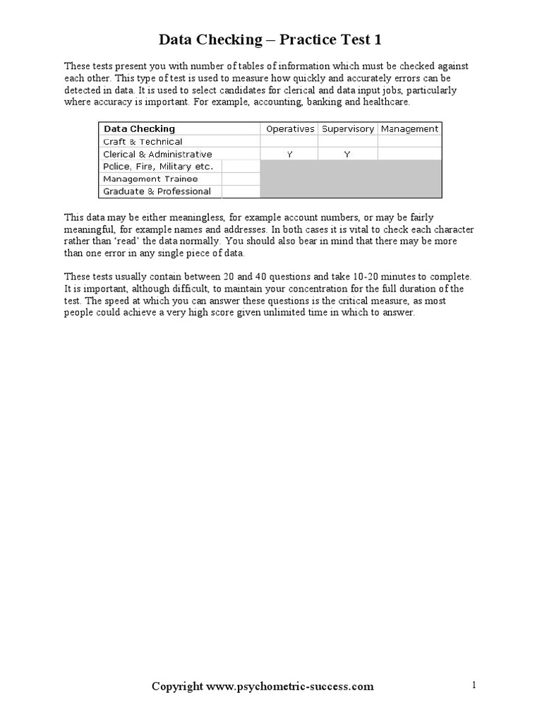 Data Checking - Practice Test 1 | PDF | Accuracy And Precision | Psychology