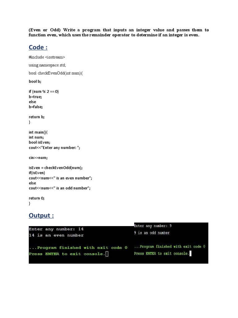 C++ To Find Even or Odd Using Functions | PDF