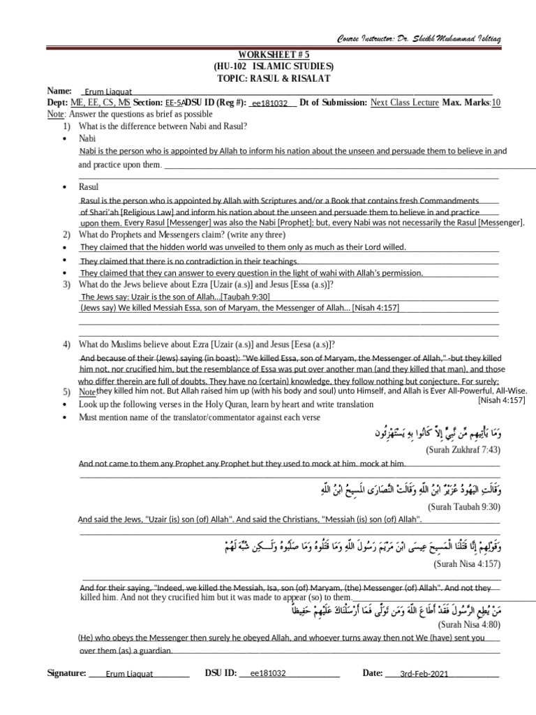 5-Worksheets - Islamic Studies | PDF | Prophets And Messengers In Islam ...