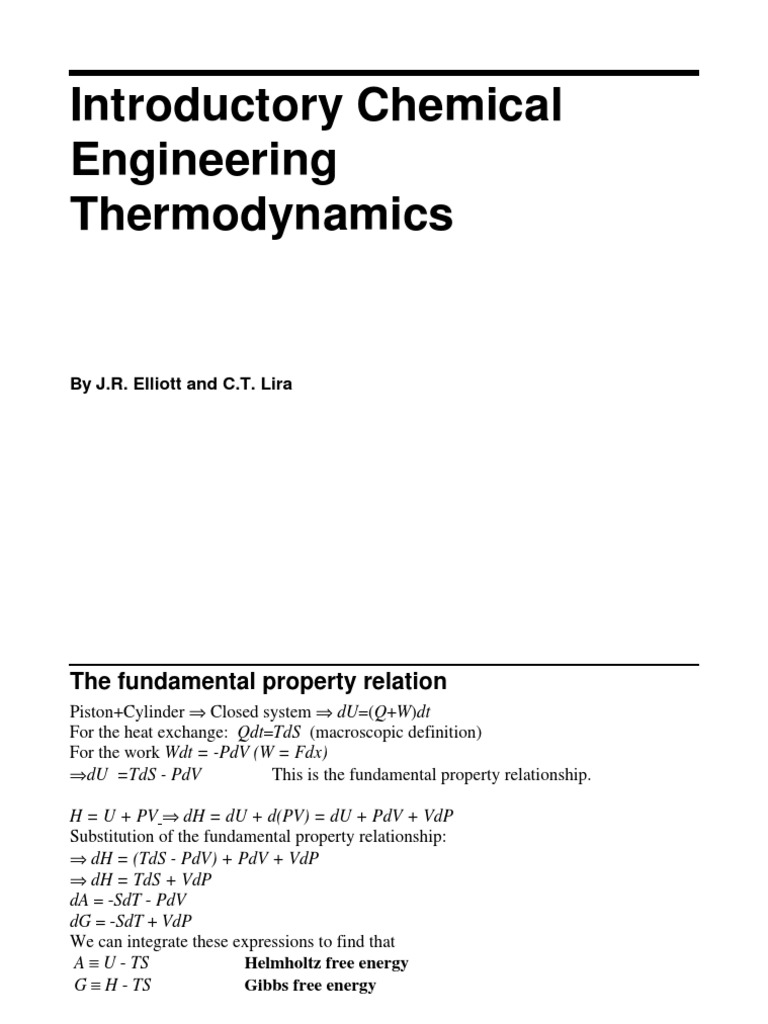 Introductory Chemical Engineering Thermodynamics: by J.R. Elliott and C ...