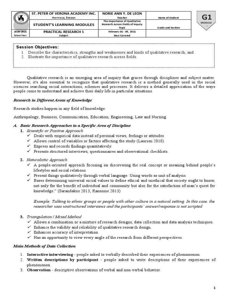11 PRACTICAL RESEARCH Module | PDF | Qualitative Research | Data