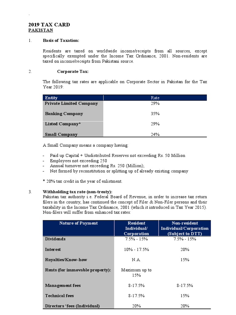 2019 Tax Card Pakistan | PDF | Taxation In The United States | Taxes