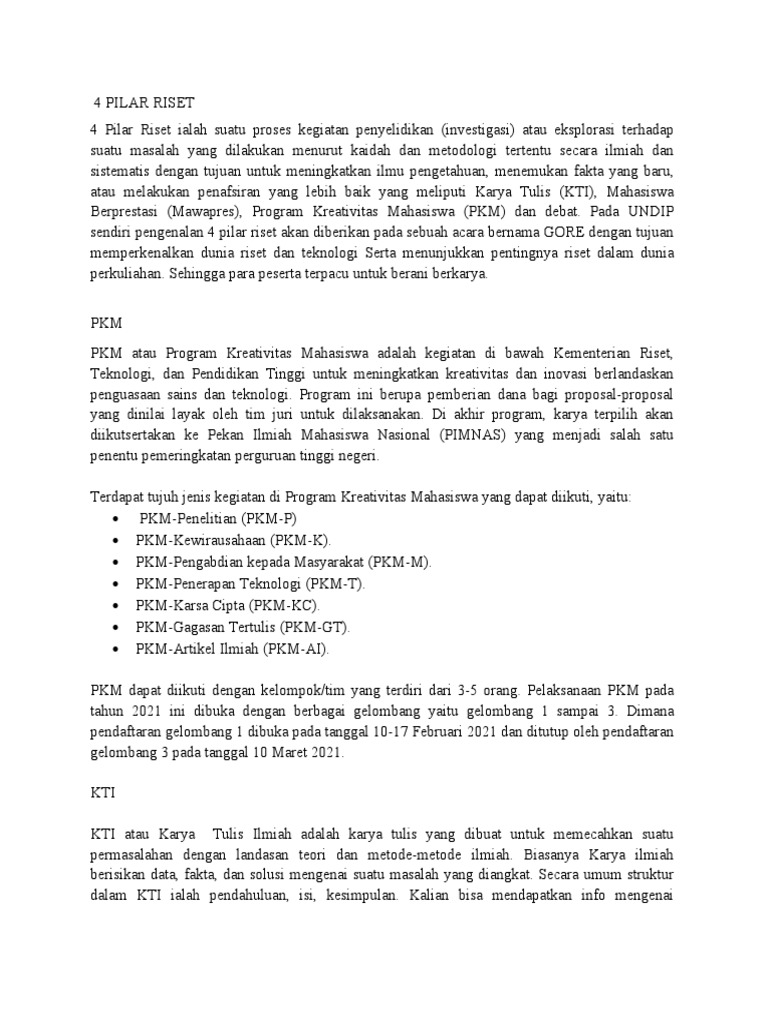 4 Pilar Riset di UNDIP untuk Mahasiswa | PDF