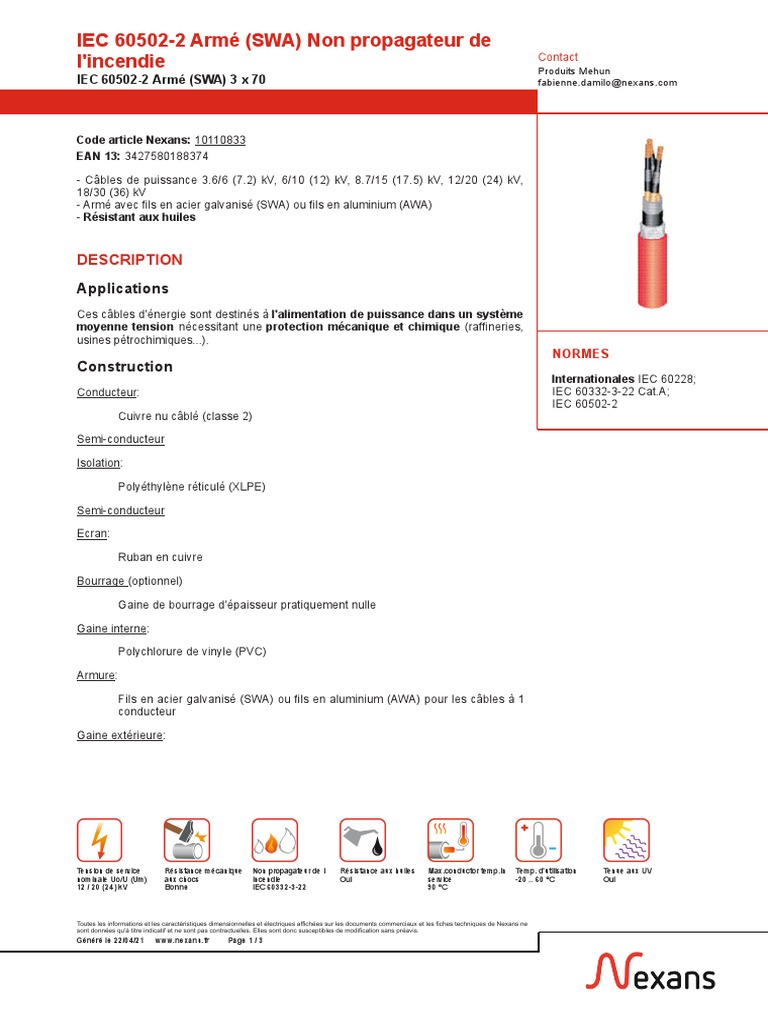 IEC 60502 2 Armoured SWA 3 X 70 | PDF | Substances chimiques | Chimie