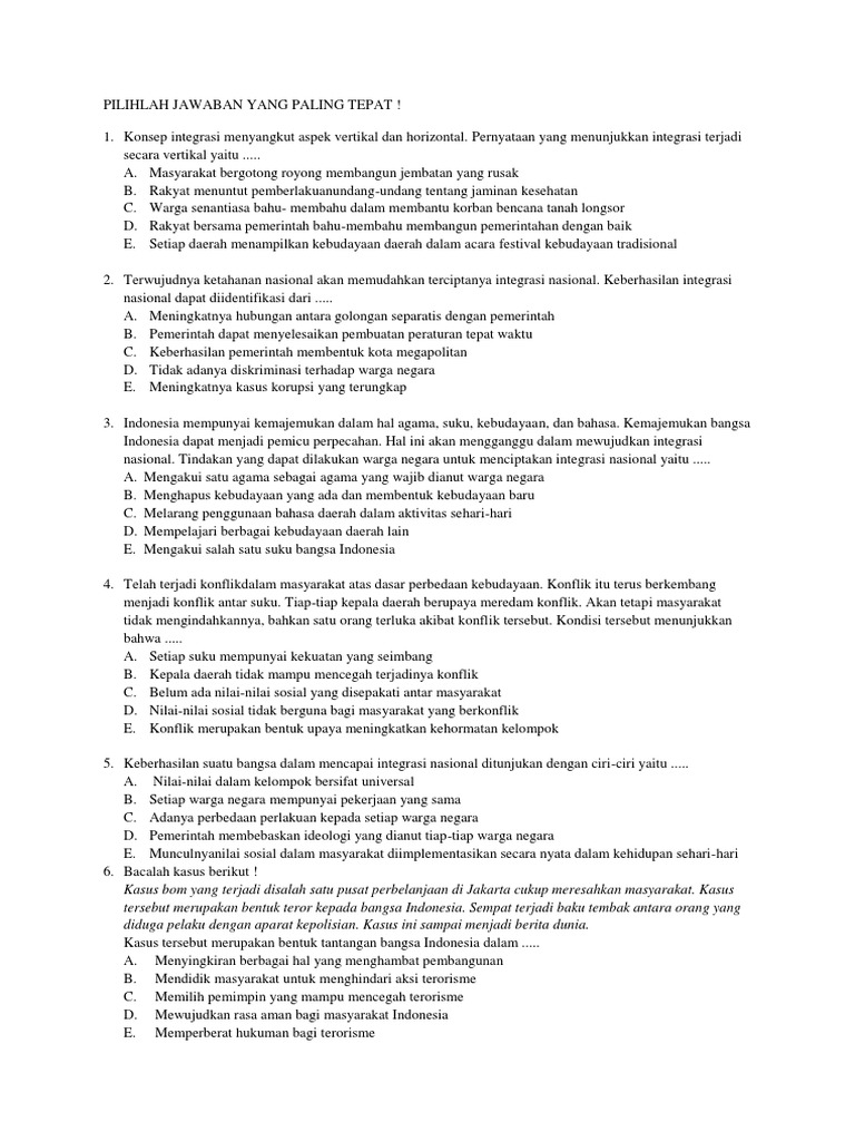 Kuis Intergrasi Nasional X IPA | PDF