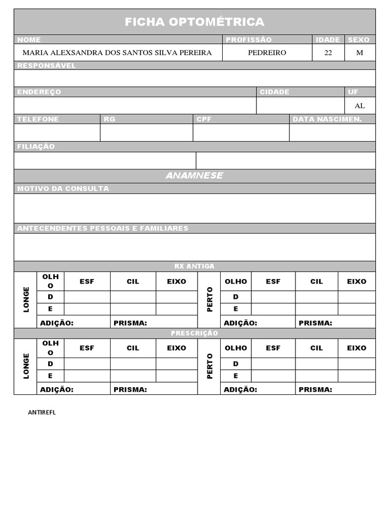 Ficha Optométrica Completa | PDF