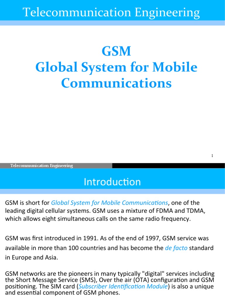 GSM Global System For Mobile Communications: Telecommunication ...