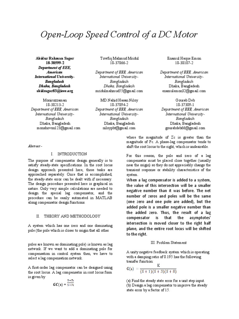 Open-Loop Speed Control of A DC Motor: Abidur Rahman Sagor 18-38599-2 ...