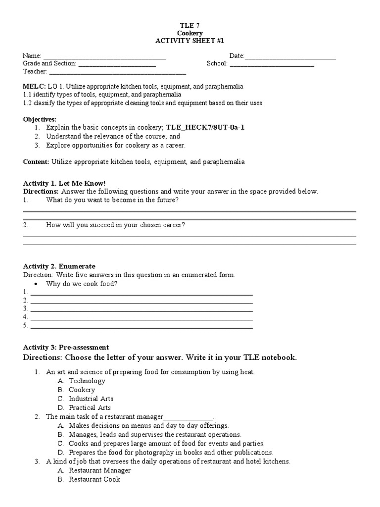 Activity Worksheet No.1 Tle 7 | PDF | Swot Analysis | Human Nature