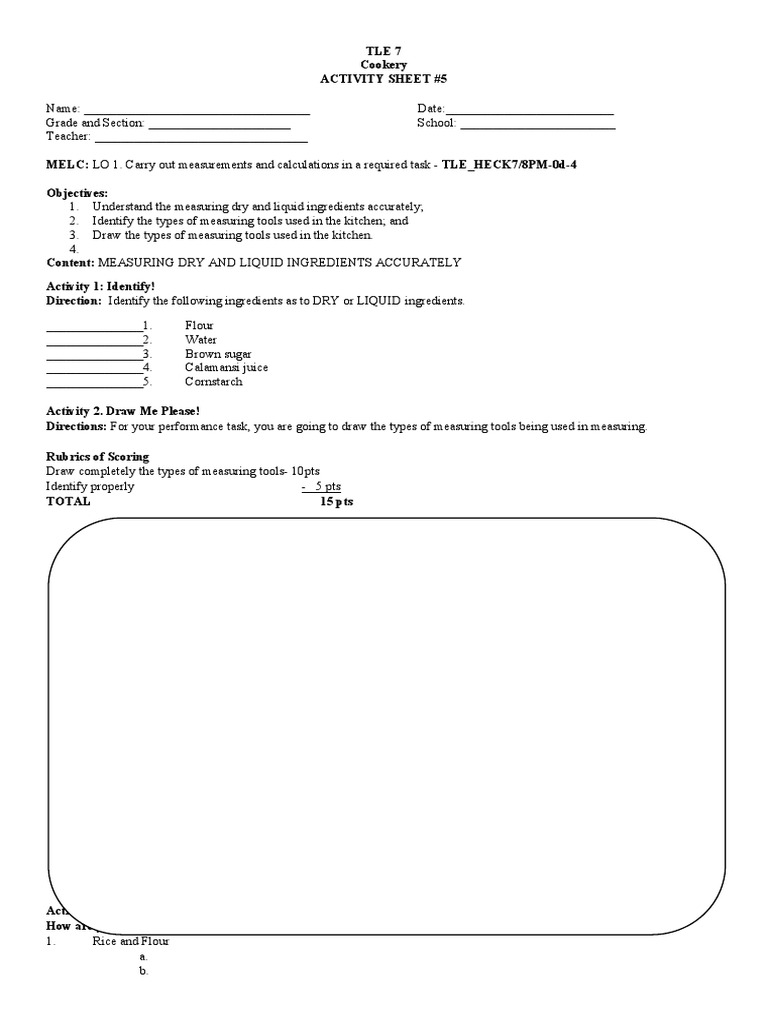 Activity Worksheet No.5 Tle 7 | PDF | Flour | Baking Powder
