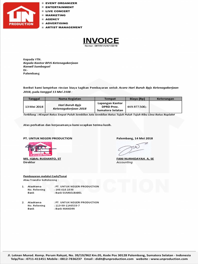 Invoice Bpjs Ketenagakerjaan Hari Buruh Nasional 087 | PDF
