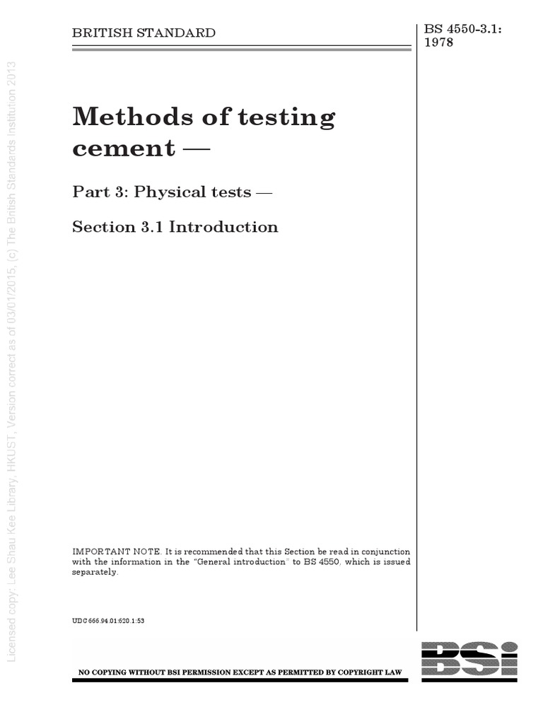 BS 4550-3.1 1978 - Physical Tests. Introduction | PDF | Mortar (Masonry ...