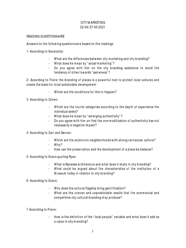 Readings Questionnaire | PDF | Communication | Human Nature