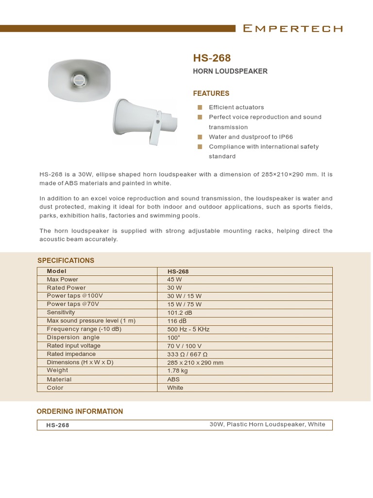 Features: Horn Loudspeaker | PDF | Loudspeaker | Electrical Engineering