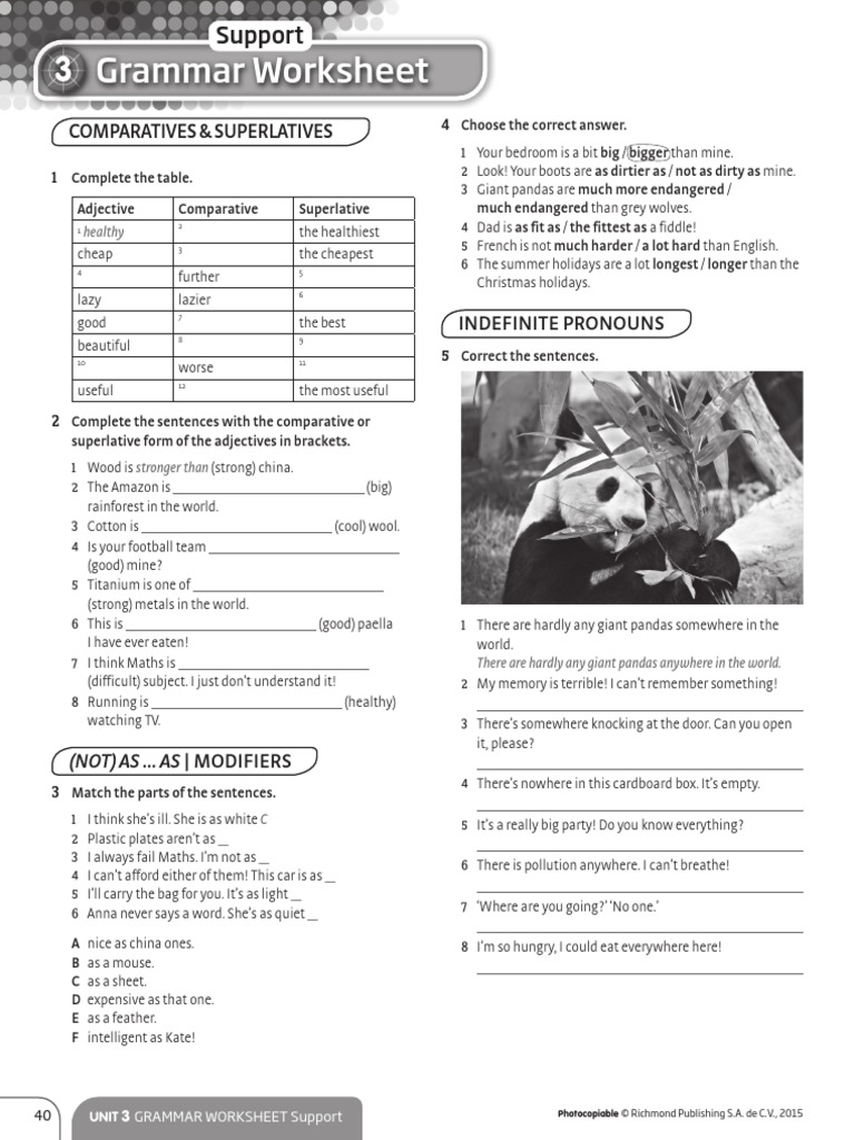 Achievers B1 Grammar Worksheet Support Unit 3 | PDF | Grammar ...