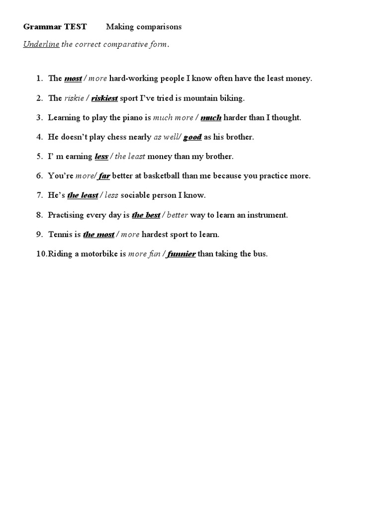 Grammar TEST Making Comparisons | PDF